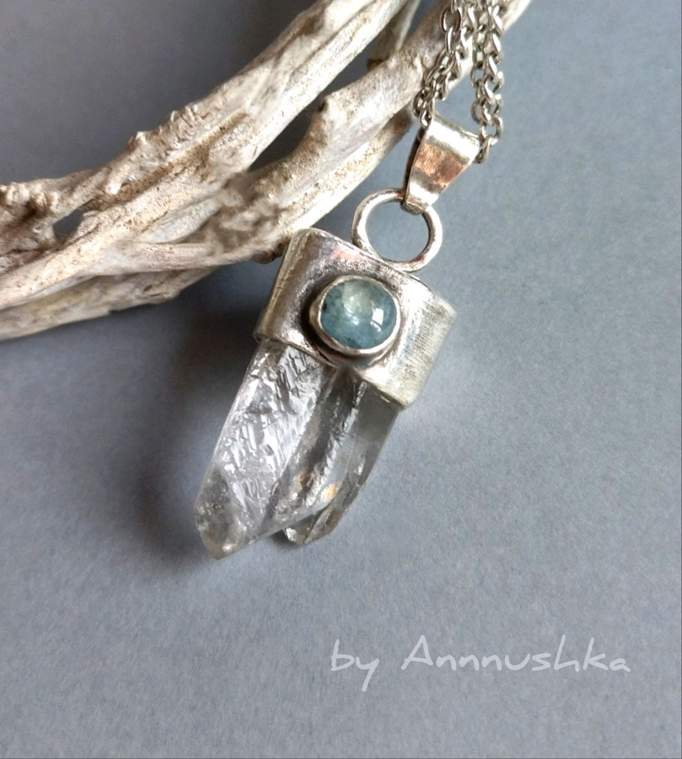 Кулон серебро горный хрусталь аквамарин серебряный кулон кристалл в ...