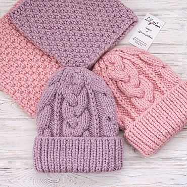Комплект вязаный Одуванчик, вязаная шапка, вязаный шарф и варежки ...