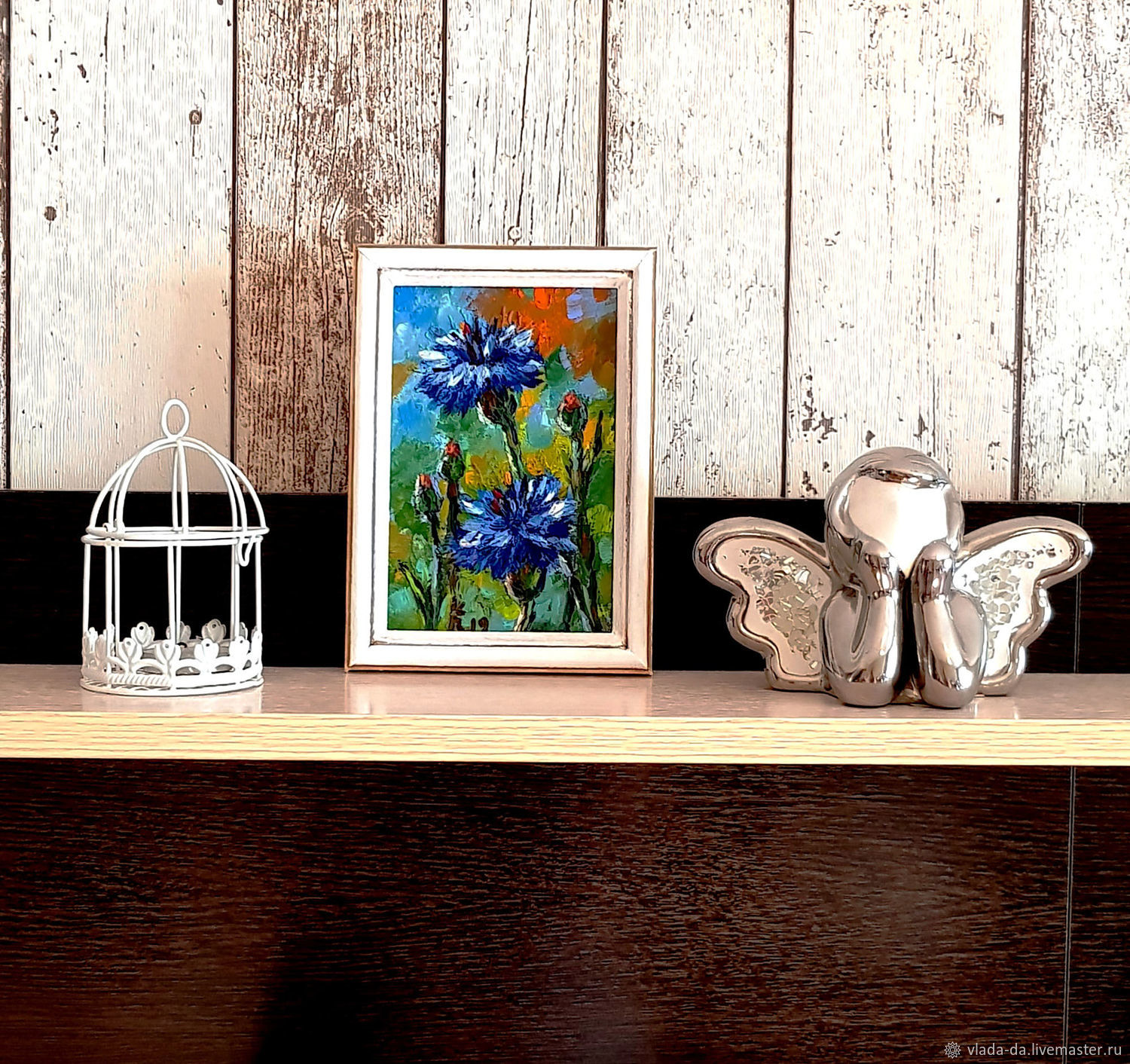 Синие васильки картина в раме Миниатюра цветы Купить картину Москва в ...