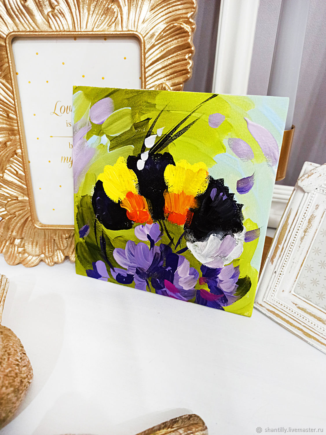 Картина пчела цветы масло холст живопись в интернет-магазине Ярмарка ...