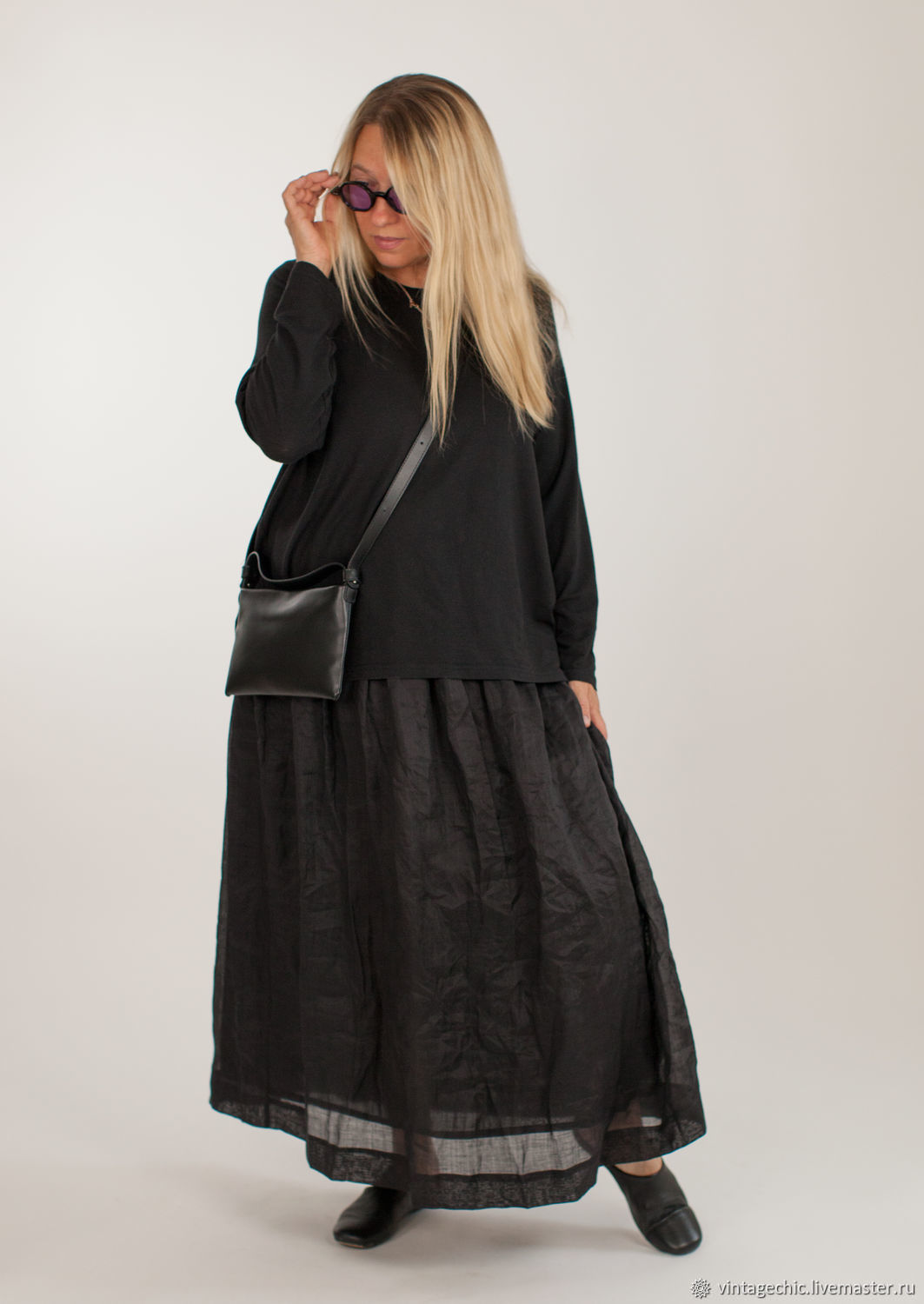 Пуловер свободный из черной шерсти с вискозой MUHA-314i на заказ в ...