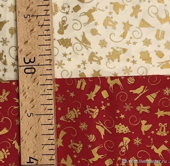 Ткань хлопок Новогодние символы с золотым напыленим Испания купить в ...