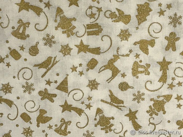 Ткань хлопок Новогодние символы с золотым напыленим Испания купить в ...