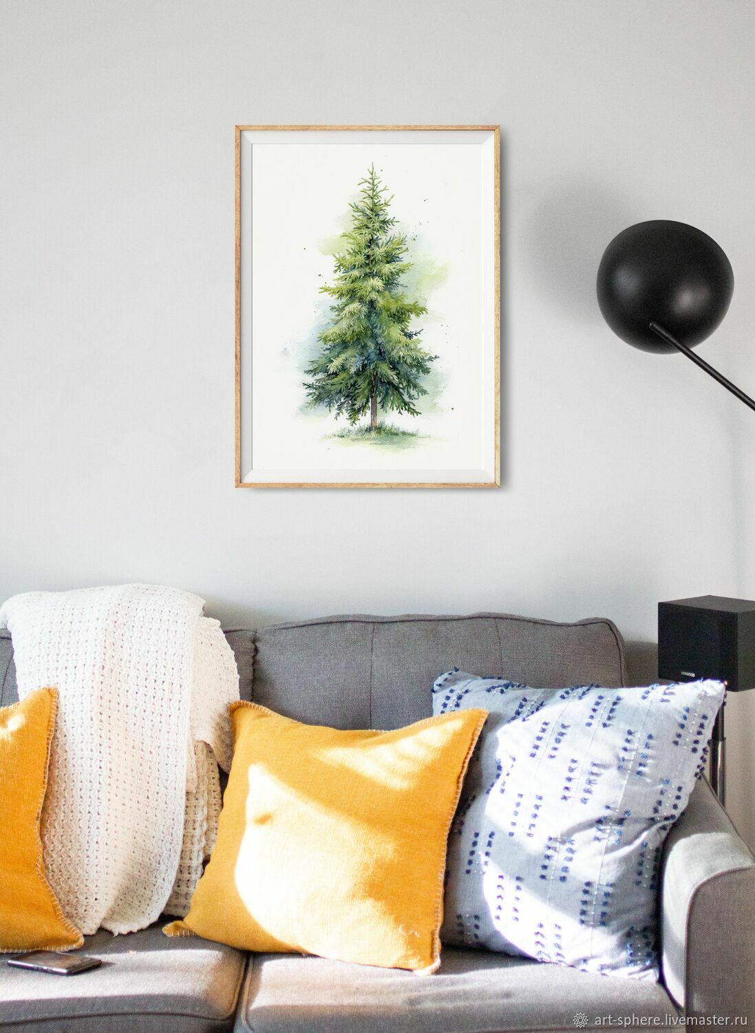 Картина акварелью Ель, Картина минимализм пейзаж акварелью на заказ в ...