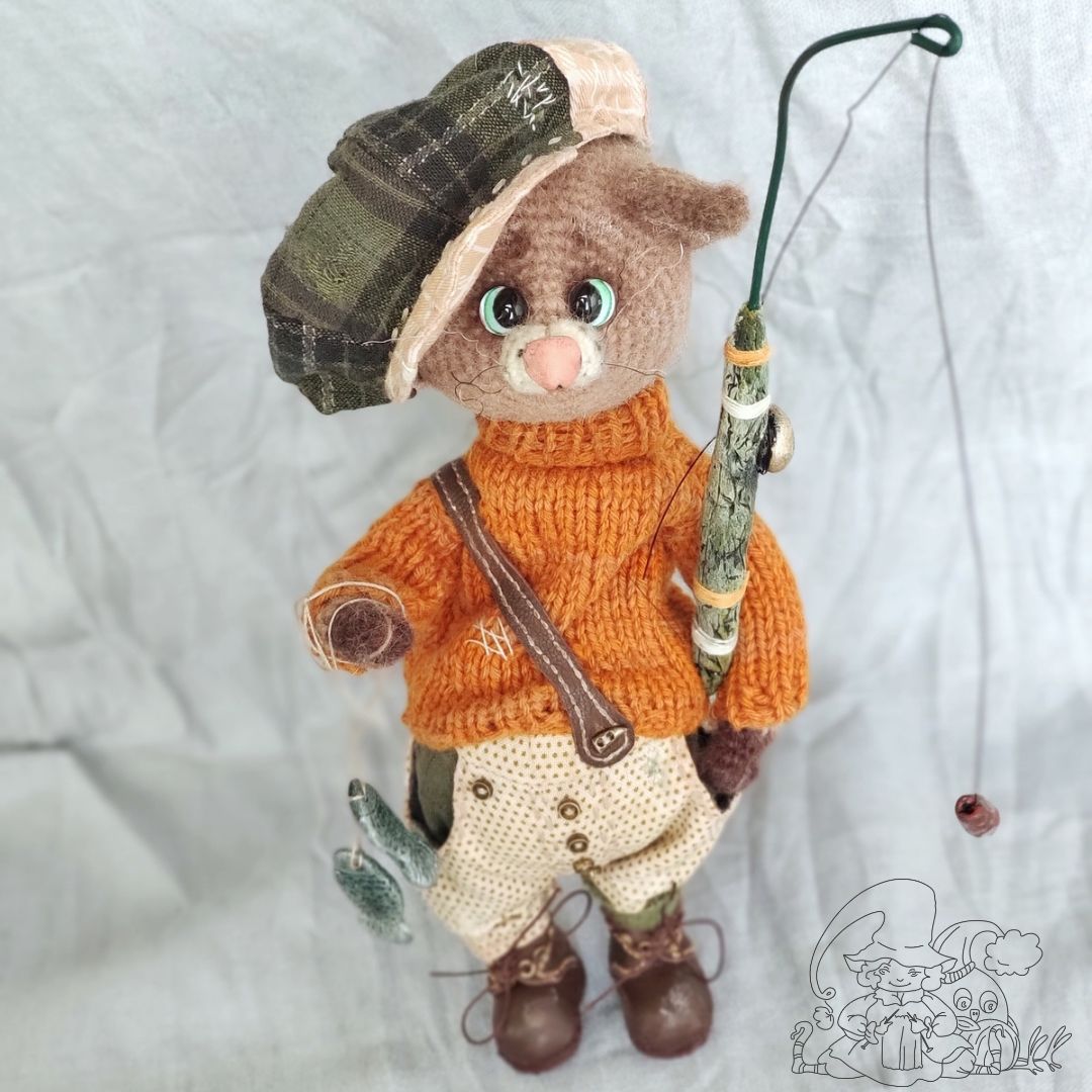 Кот рыбак. Вязаный котик с удочкой в интернет-магазине на Ярмарке ...