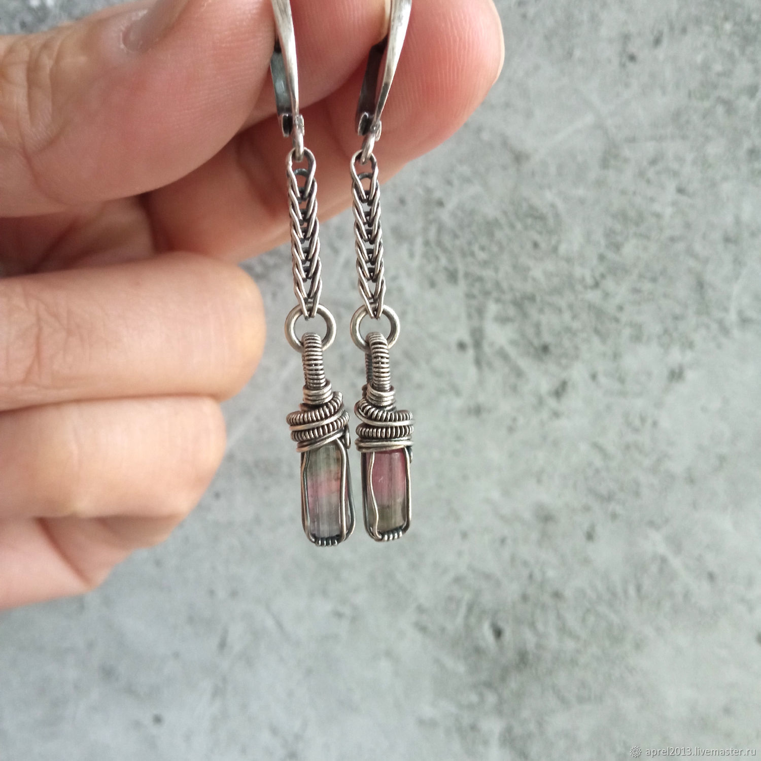 Серьги серебряные с турмалином Кристаллы (wire wrap) в интернет ...