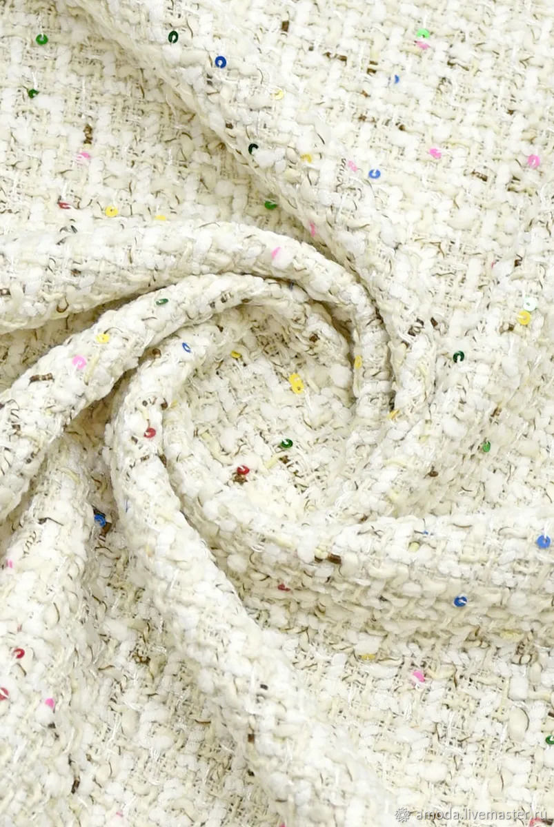 Ткань Шанель белая с бежевым пайетки (11844) купить в интернет-магазине ...