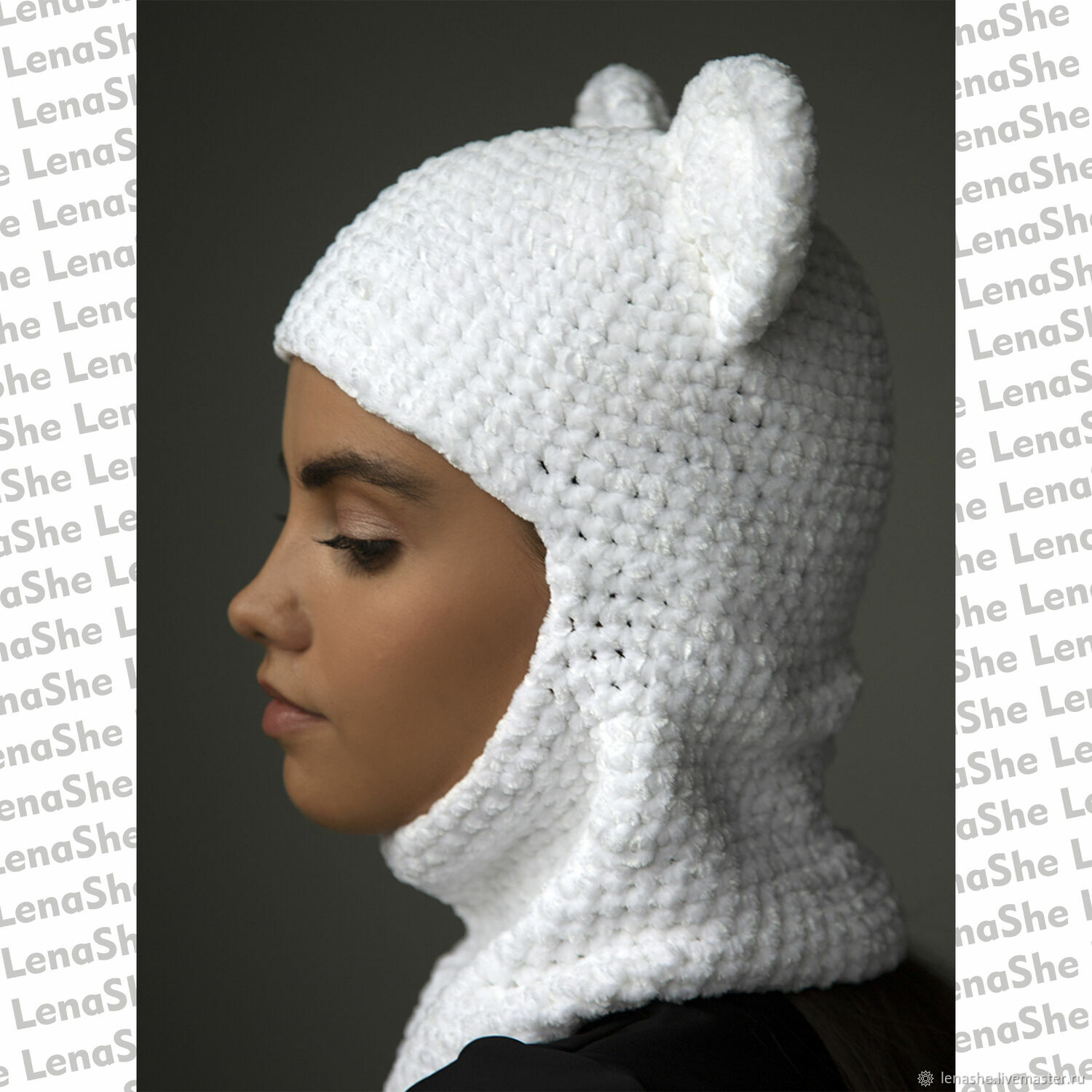 Шапка-балаклава с кошачьими ушками белая в интернет-магазине на Ярмарке ...