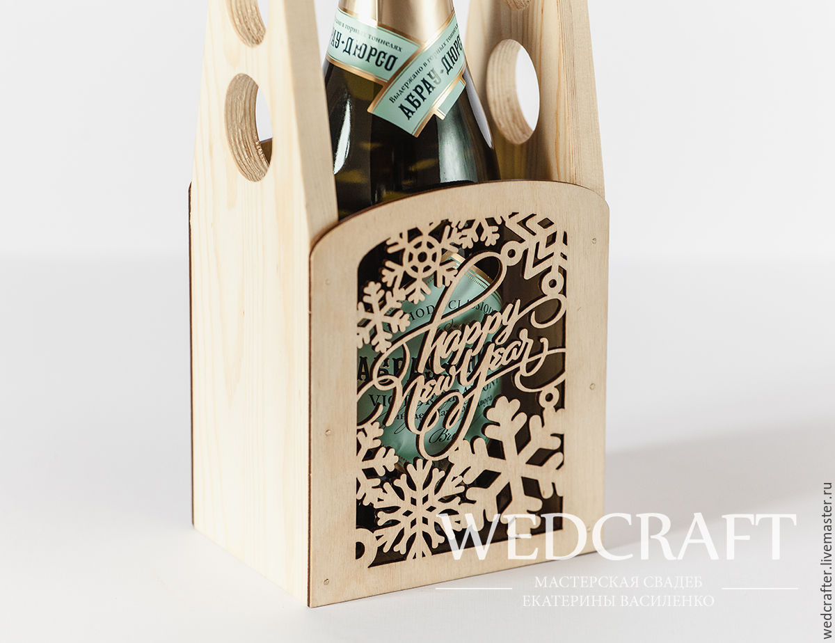 Коробка для вина деревянная натуральная резная «Новый год» купить в ...