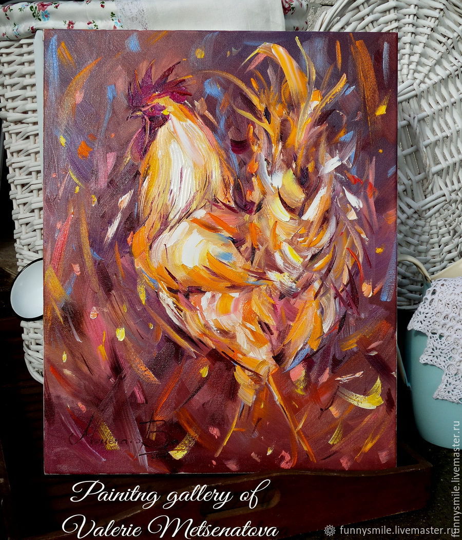 Картина маслом на холсте. Денежный золотой Петух. Год Петуха в интернет ...