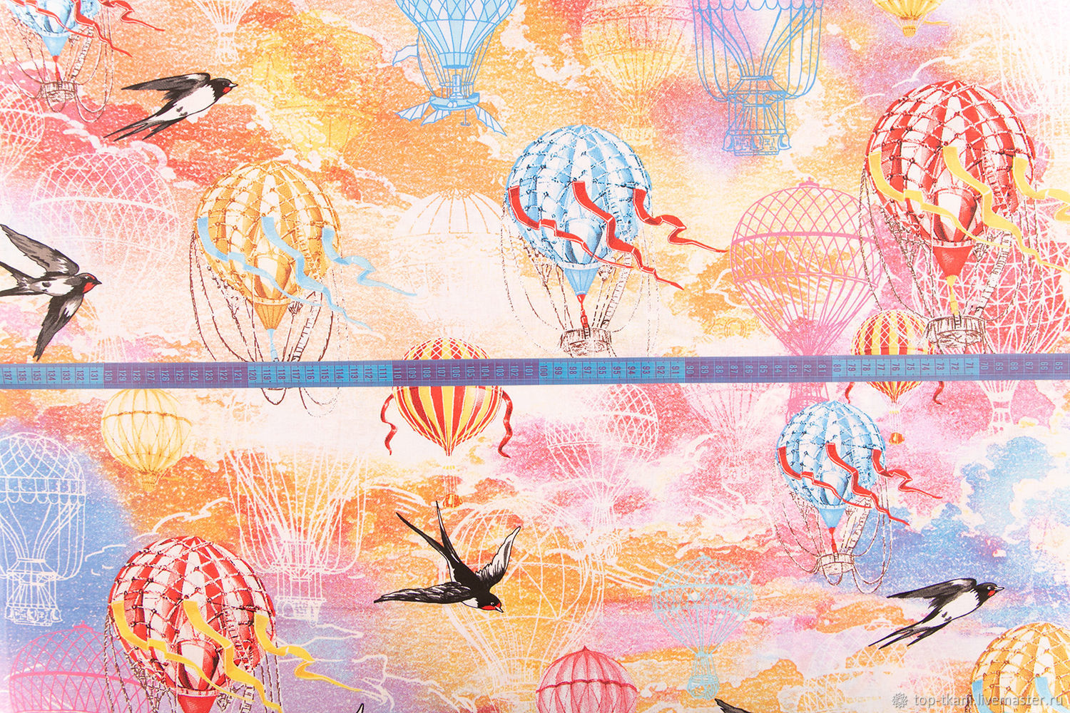 Ткань Перкаль набивная - Полет на воздушном шаре (шир.150 см) купить в ...