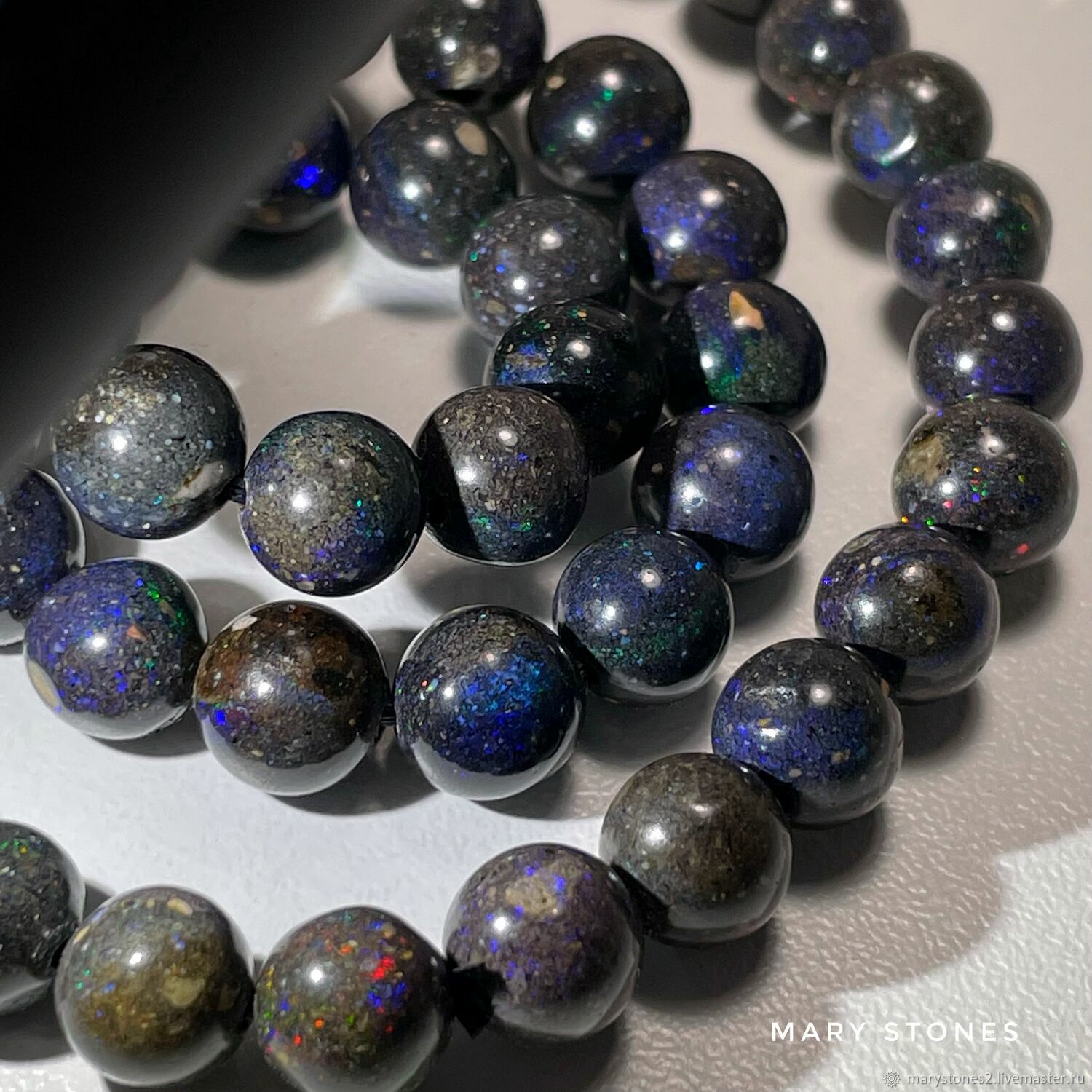 Черный опал, матричный опал ЛЮКС качество А++, бусины 2 размера ...