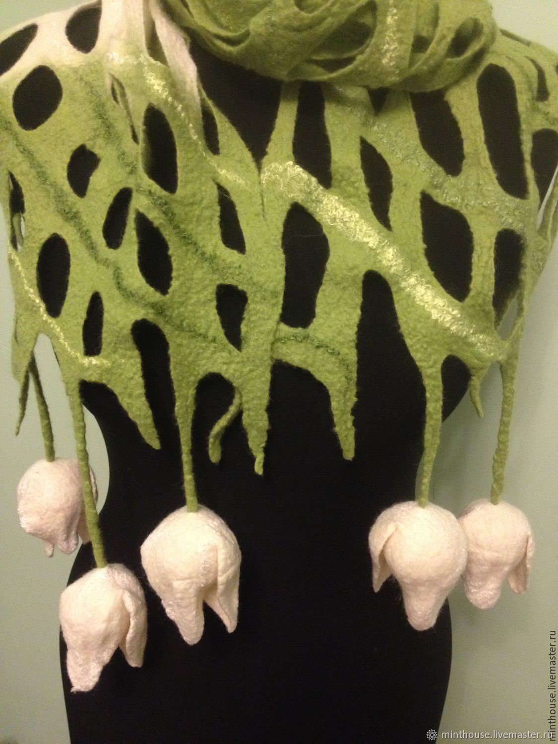 Шарф-сетка ХРИЗОЛИТЫ, валяный шерстяной шарфик с тюльпанами в интернет ...