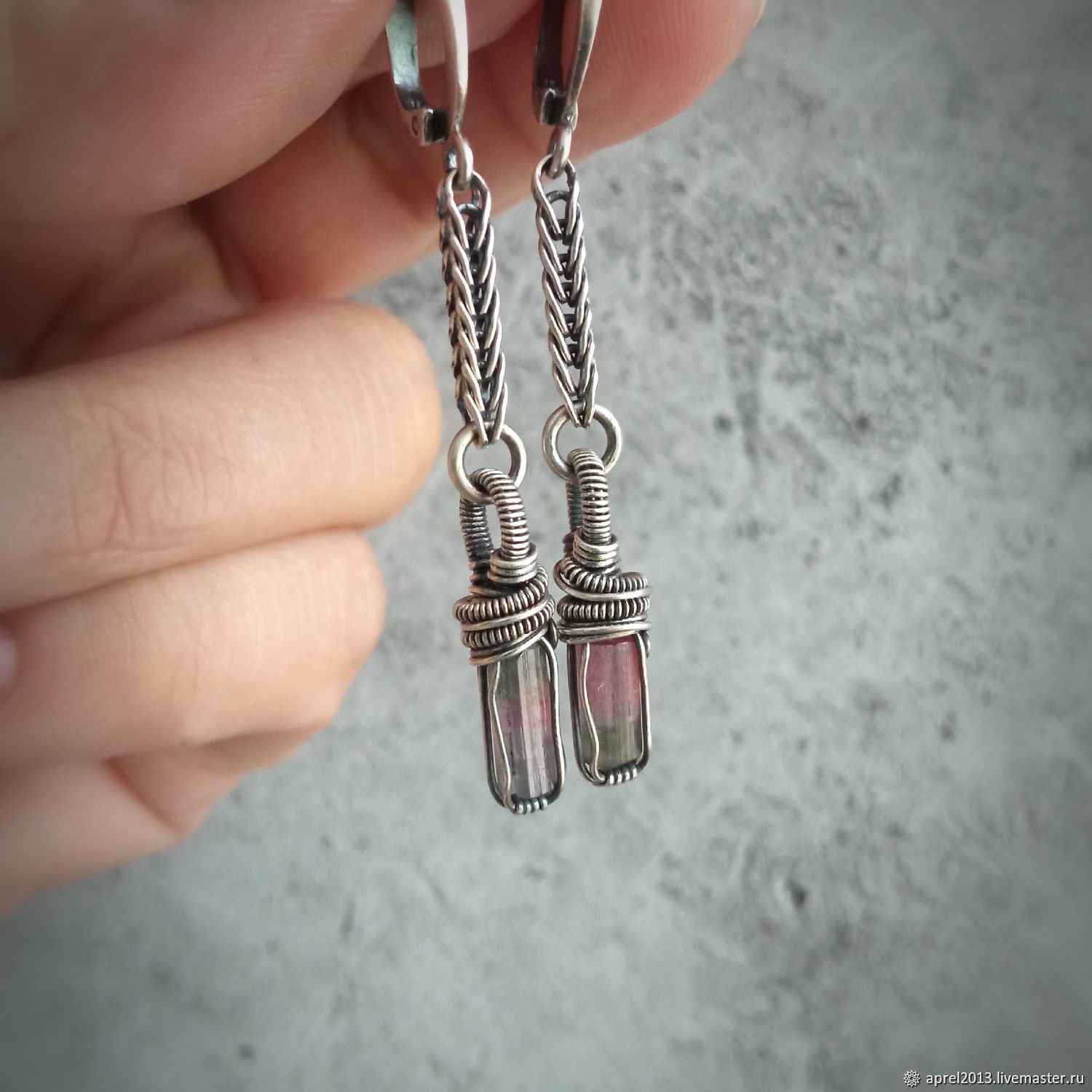 Серьги серебряные с турмалином Кристаллы (wire wrap) в интернет ...