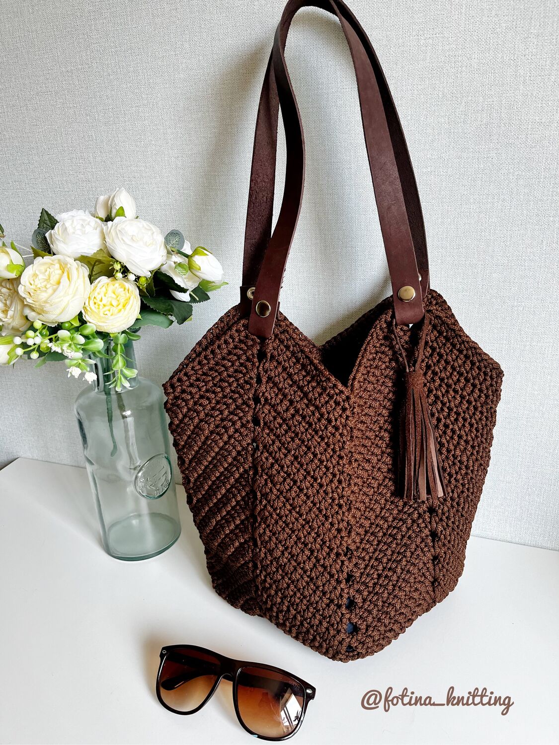 Сумка шоппер Магнолия вязаная купить в интернет-магазине Ярмарка ...