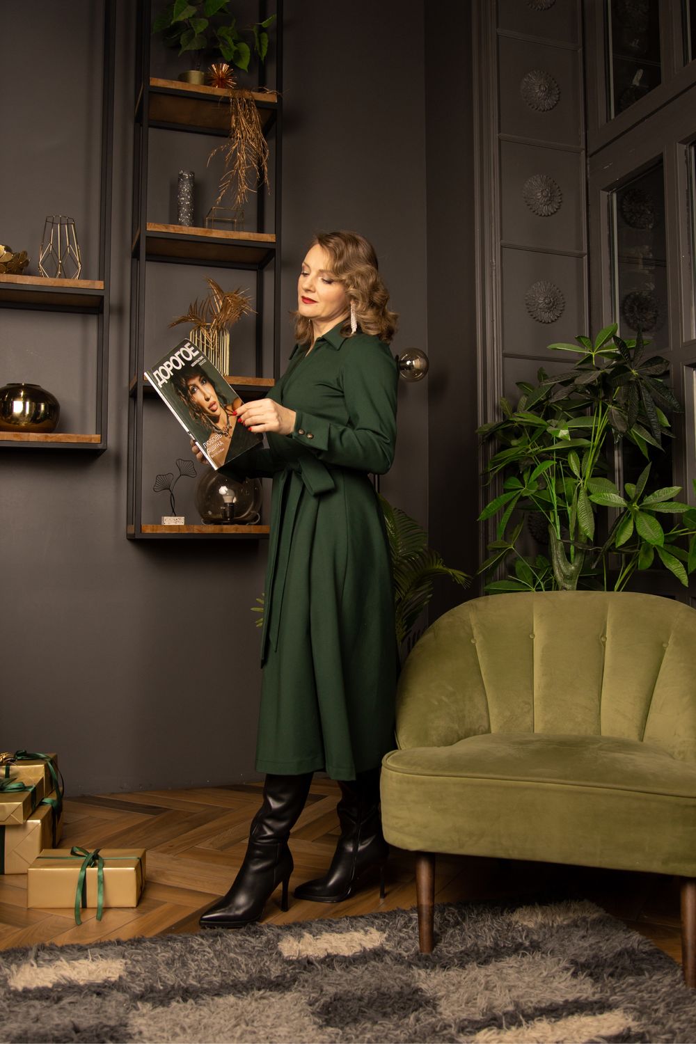 Трикотажное платье из джерси с запахом "Contessa Green Black” в ...