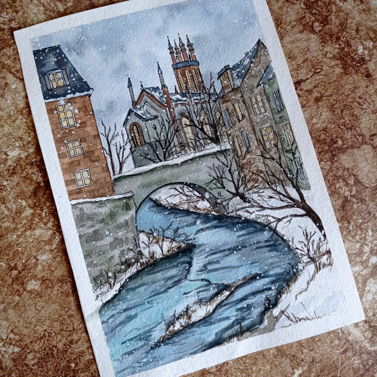 Пейзаж акварелью "Зимний Эдинбург, Шотландия" в интернет-магазине на ...