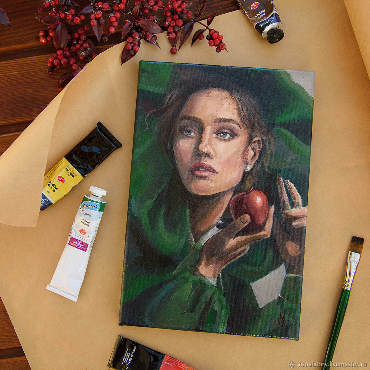 Портрет Девушка с яблоком, интерьерная картина в интернет-магазине на ...