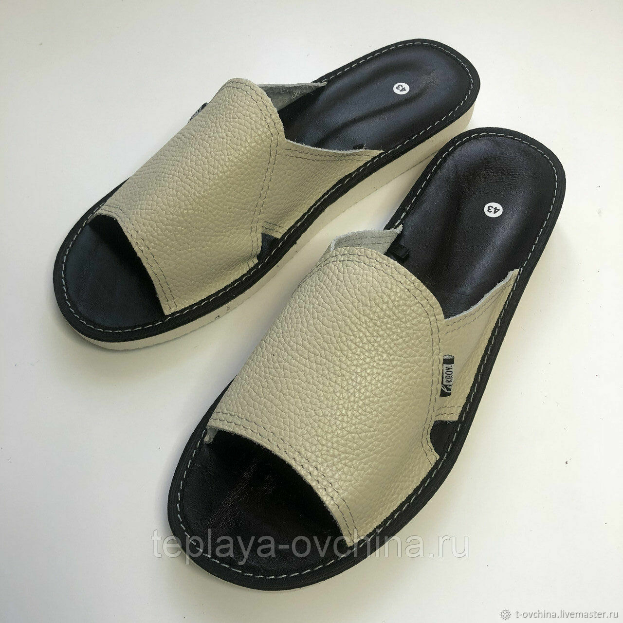 Тапочки кожаные мужские открытые бежевые, арт. Л-25 купить в интернет ...