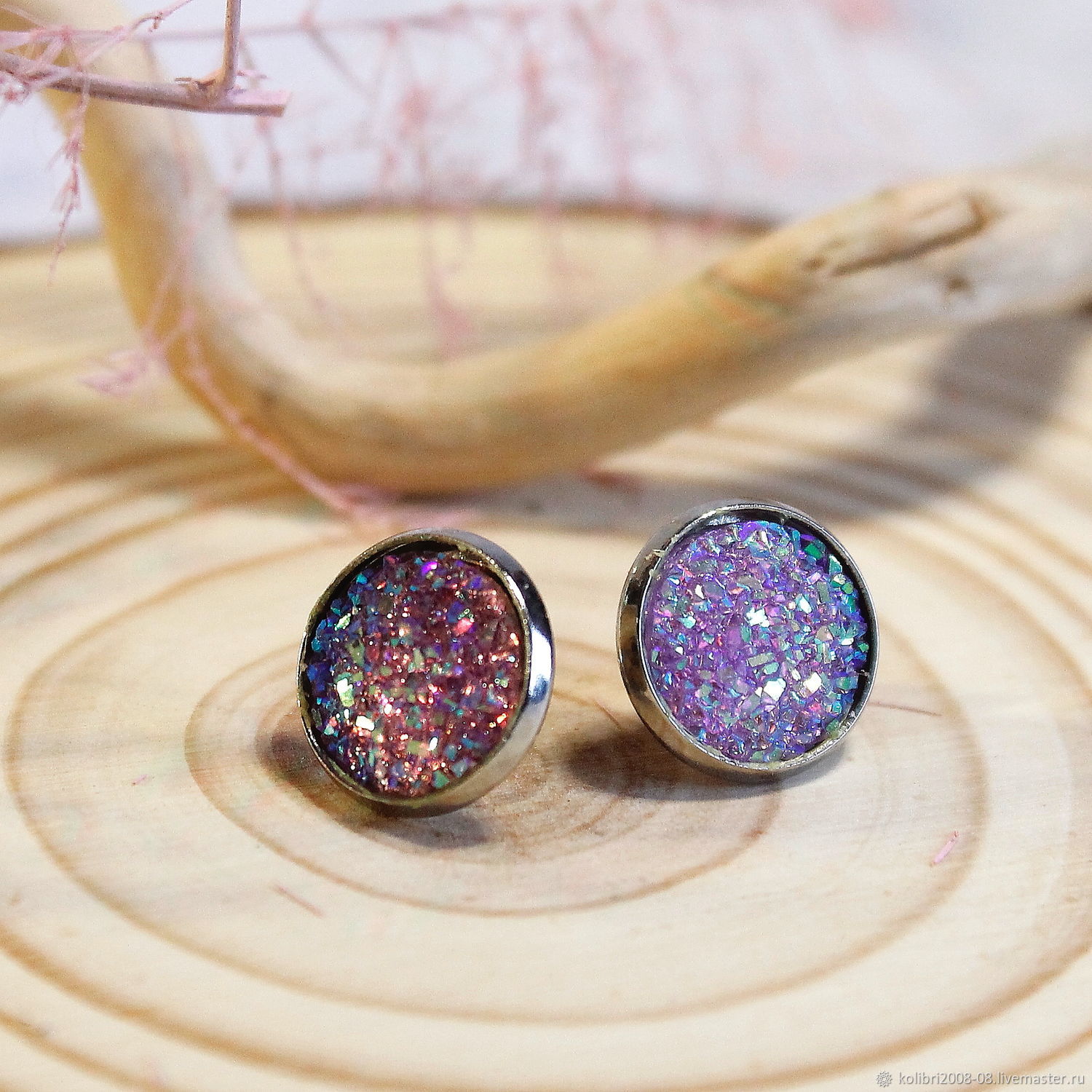 Серьги-пусеты: Хамелеон Фиолетовый в интернет-магазине Ярмарка Мастеров ...
