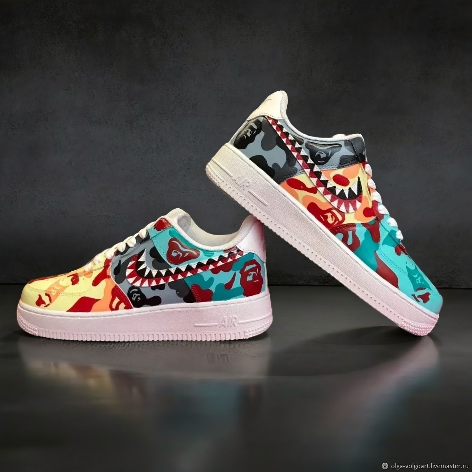 Кроссовки белые, кастом обуви Nike Air Force, gorilla, ручная роспись ...