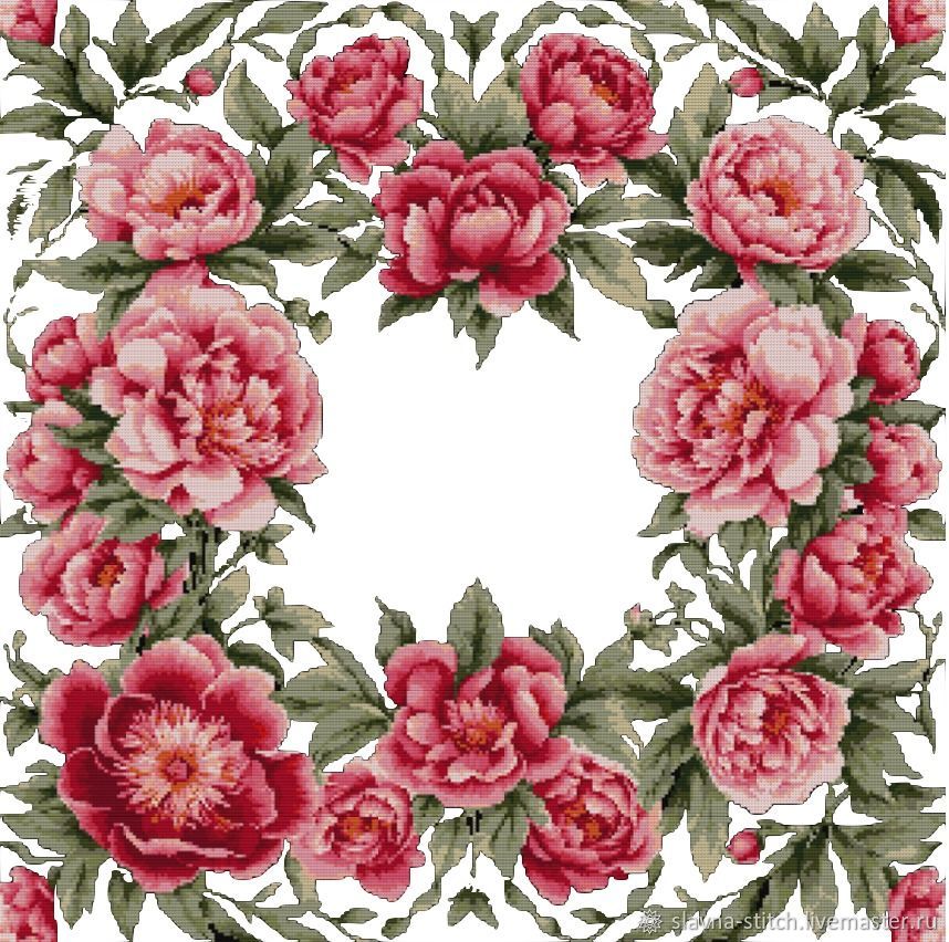 Схема для вышивки крестиком: скатерть гирлянда с пионами в интернет ...