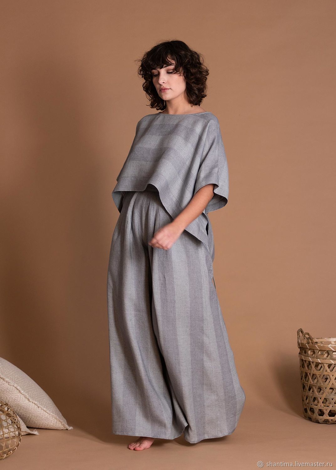 Брюки палаццо из льна RANI полосатые в интернет-магазине Ярмарка ...