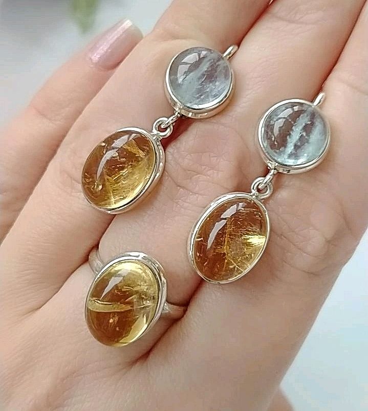 Серебряный комплект с цитринами и аквамаринами в интернет-магазине ...