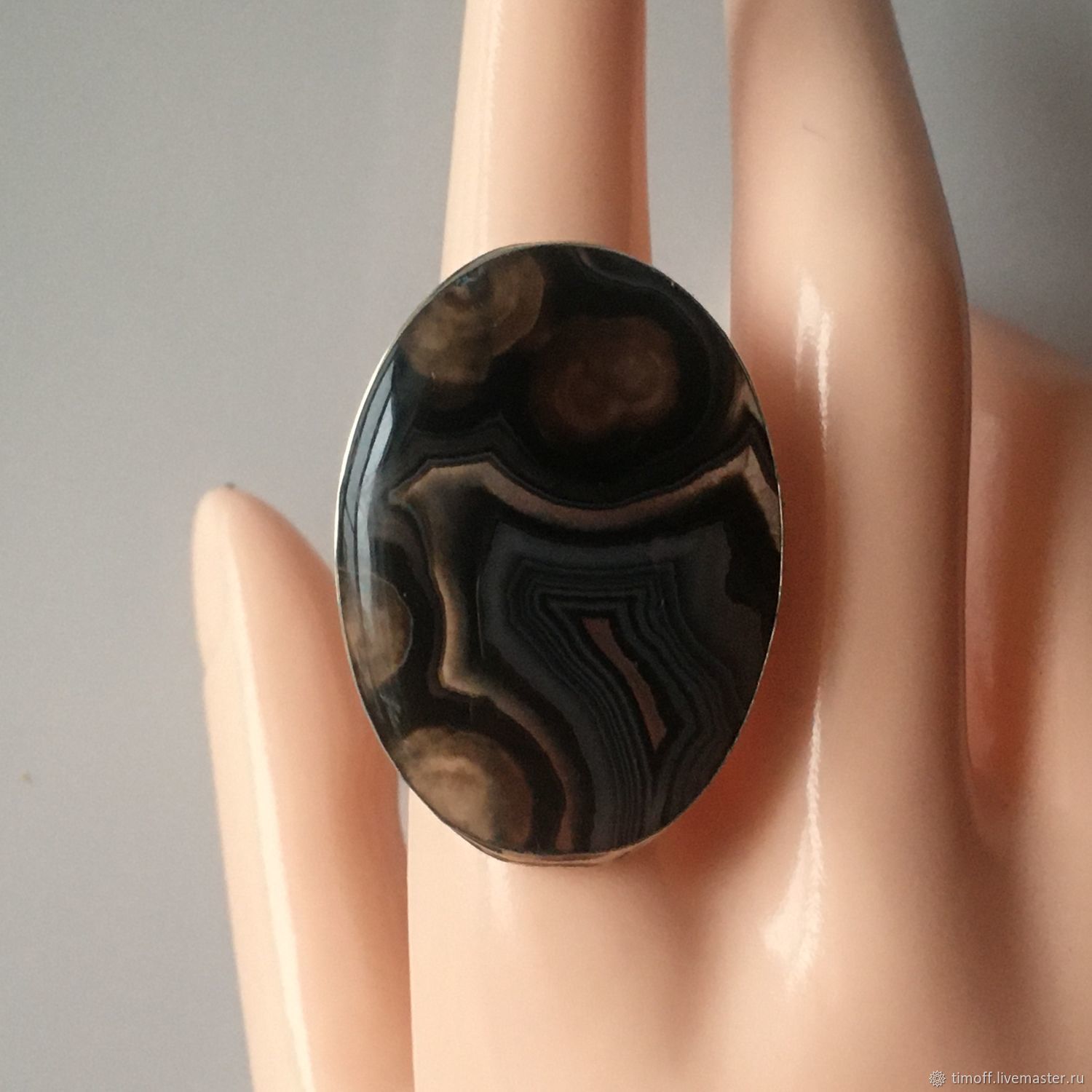 Кольцо АГАТ ЧЁРНЫЙ. 19,5 купить в интернет-магазине Ярмарка Мастеров по ...