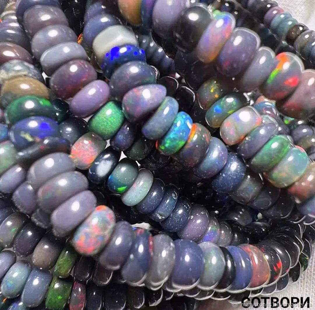 Эфиопский черный опал, болдер опал, ЛЮКС качество ААА, рондели 4-5 мм ...