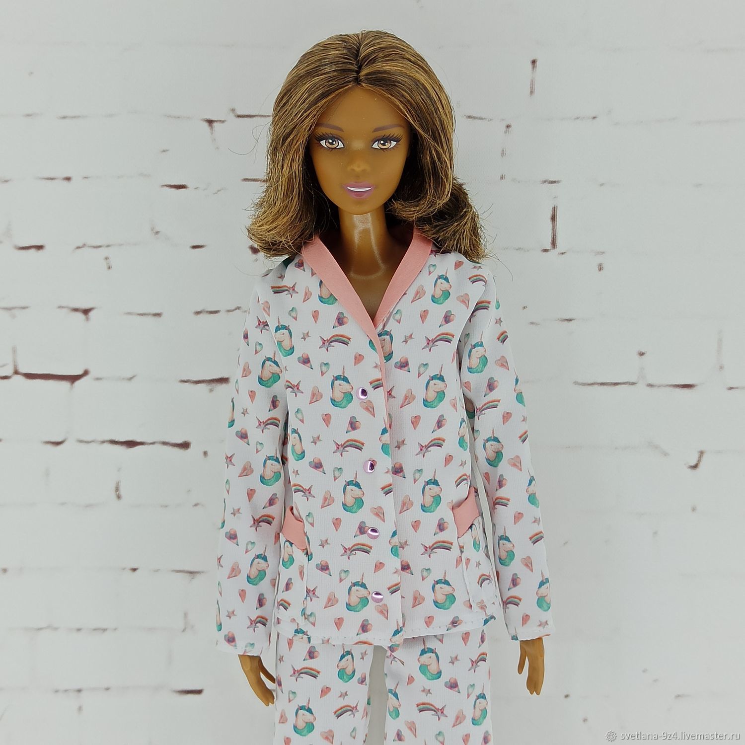 Пижама с принтом для Барби белая (Принт единорог) в интернет-магазине ...