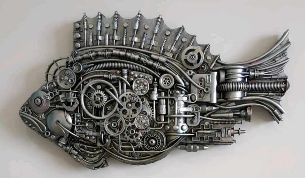 Большое панно: Серебряная рыба в стиле кибер-панк – заказать на Ярмарке ...