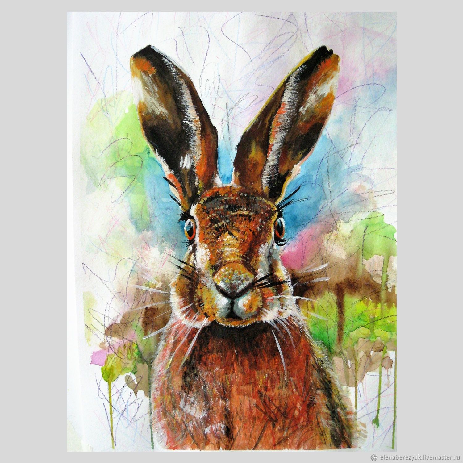 Watercolor painting Hare – купить на Ярмарке Мастеров – IY161COM ...