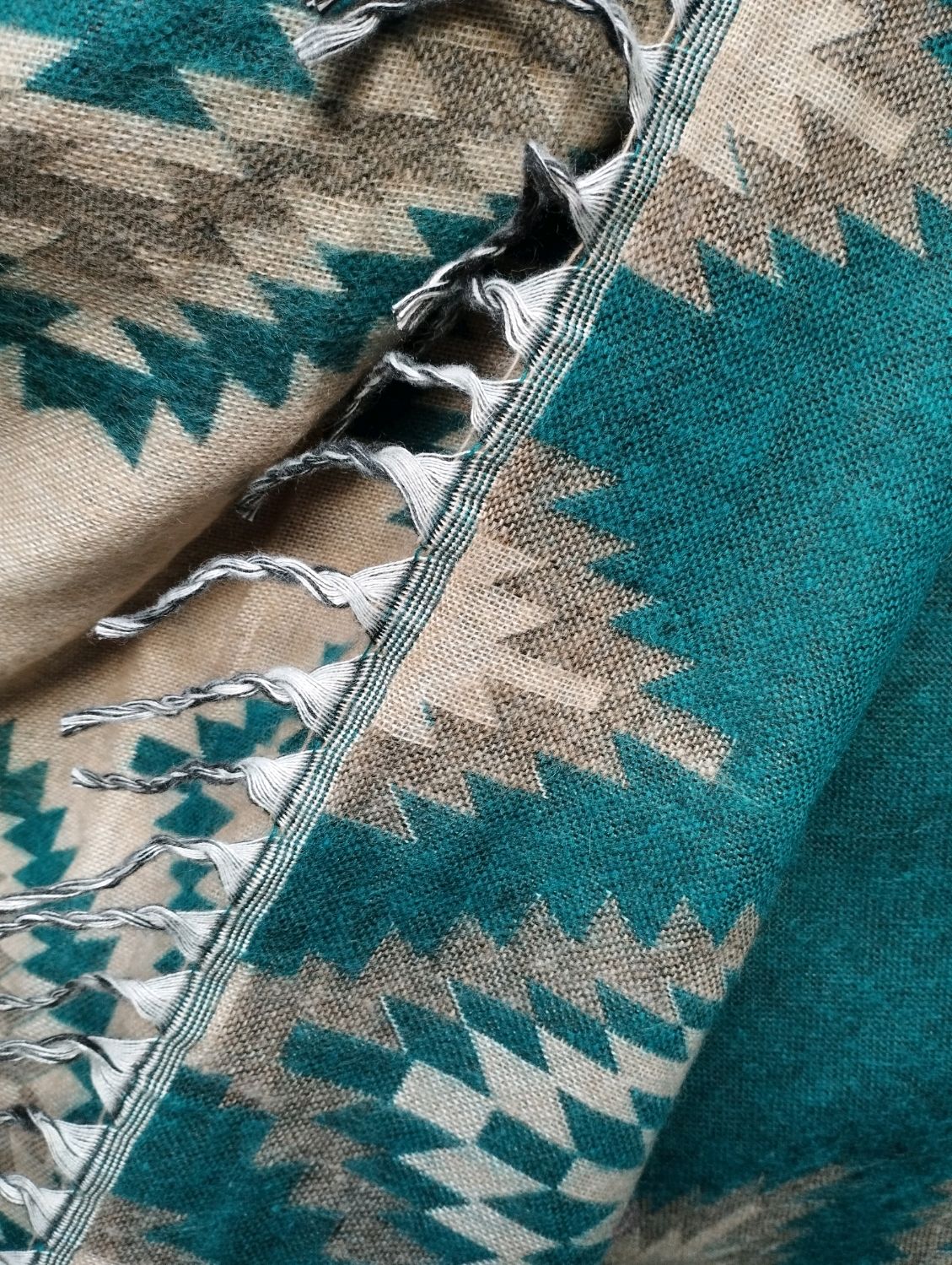 Плед-шаль шерстяной 95*200 изумрудный бежевый в интернет-магазине ...