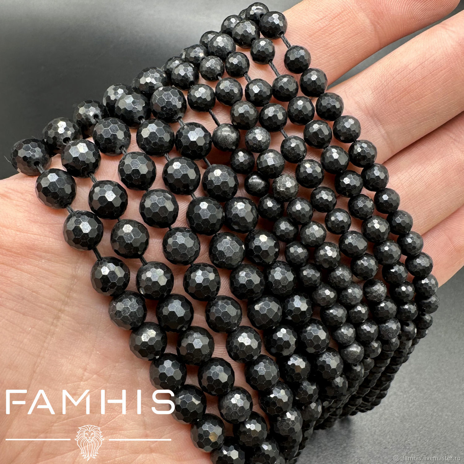 Шунгит натуральный, граненая бусина 6 и 8 мм купить в интернет-магазине ...
