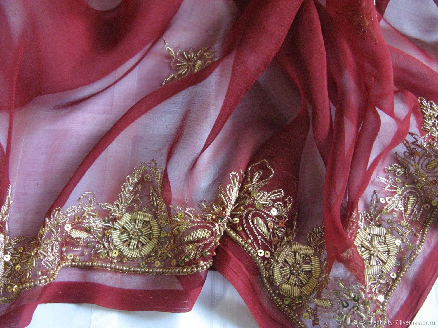 Антикварная ручная вышивка на натуральном шифоне купить в интернет ...