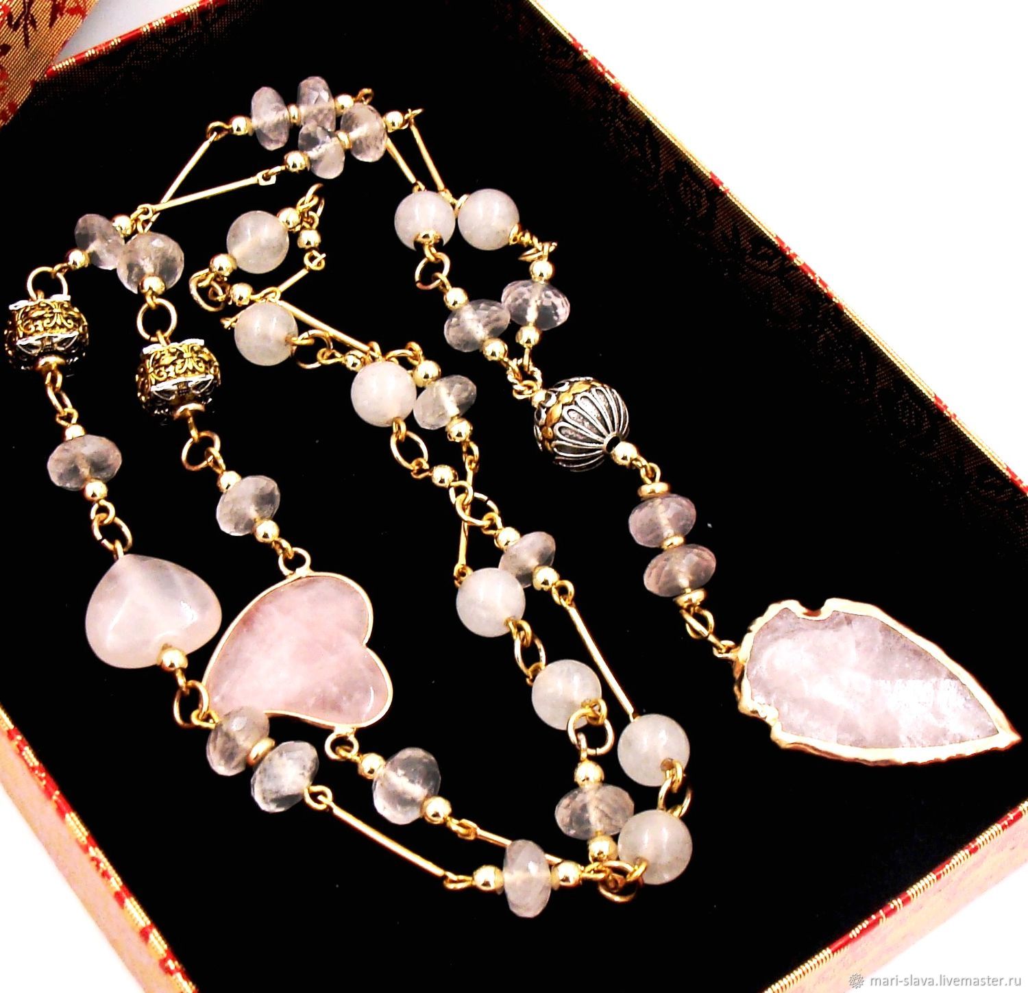 Бусы из розового кварца "Стрелы Амура" Подарок девушке купить в ...