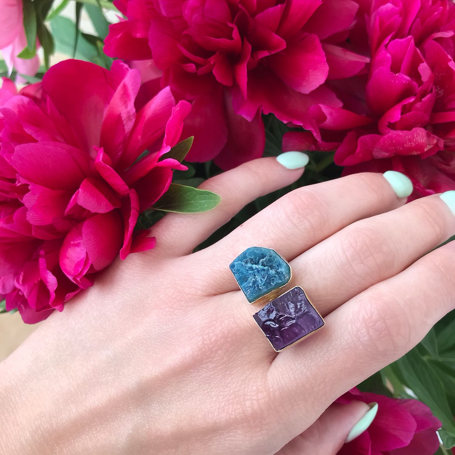 Кольцо с аметистом и апатитом – заказать на Ярмарке Мастеров – OG42KRU ...