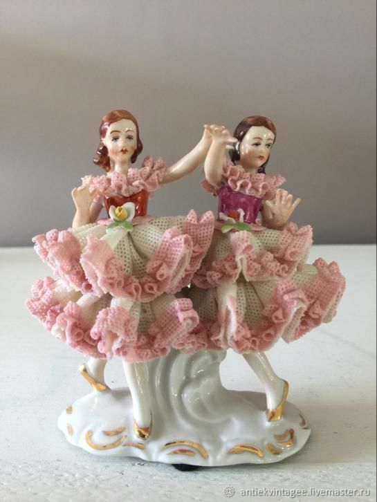 Винтаж: Две фарфоровые немецкие статуэтки. Кружевной фарфор/Дрезден в ...