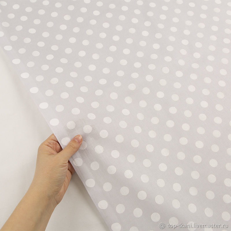 Ткань Перкаль набивная - Белый горох на светло-сером (ширина 150 см) в ...