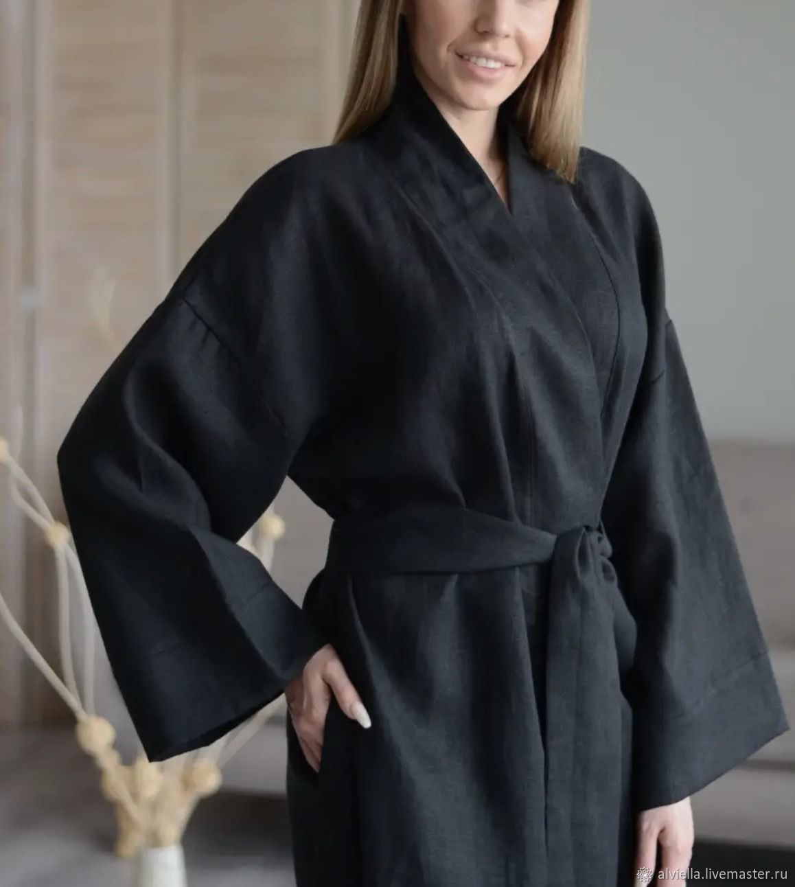 Халат - кимоно черный оттенок купить в интернет-магазине Ярмарка ...