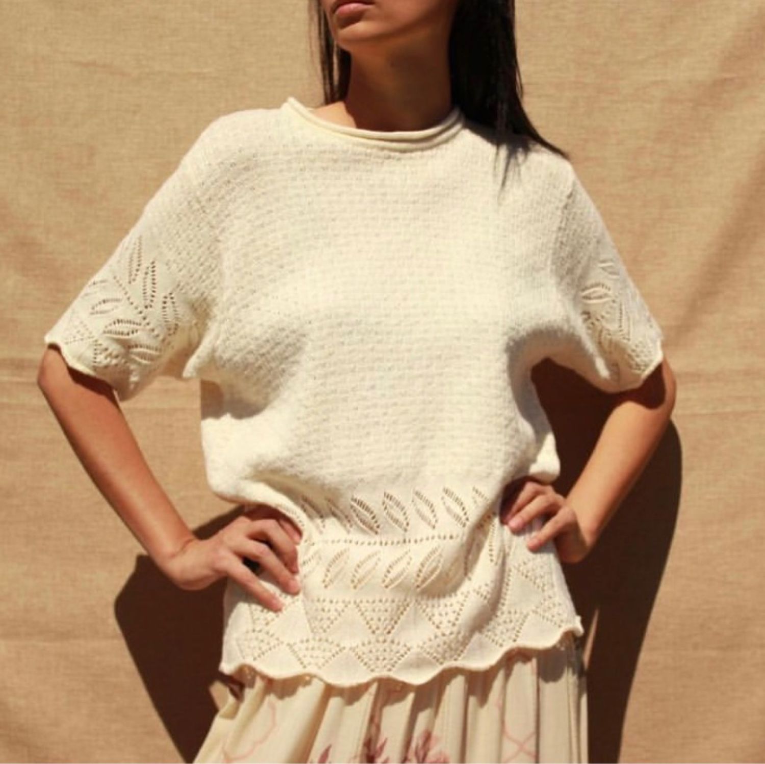 Винтаж: Ажурная футболка в стиле бохо , кофта слоновой кости , размер L ...