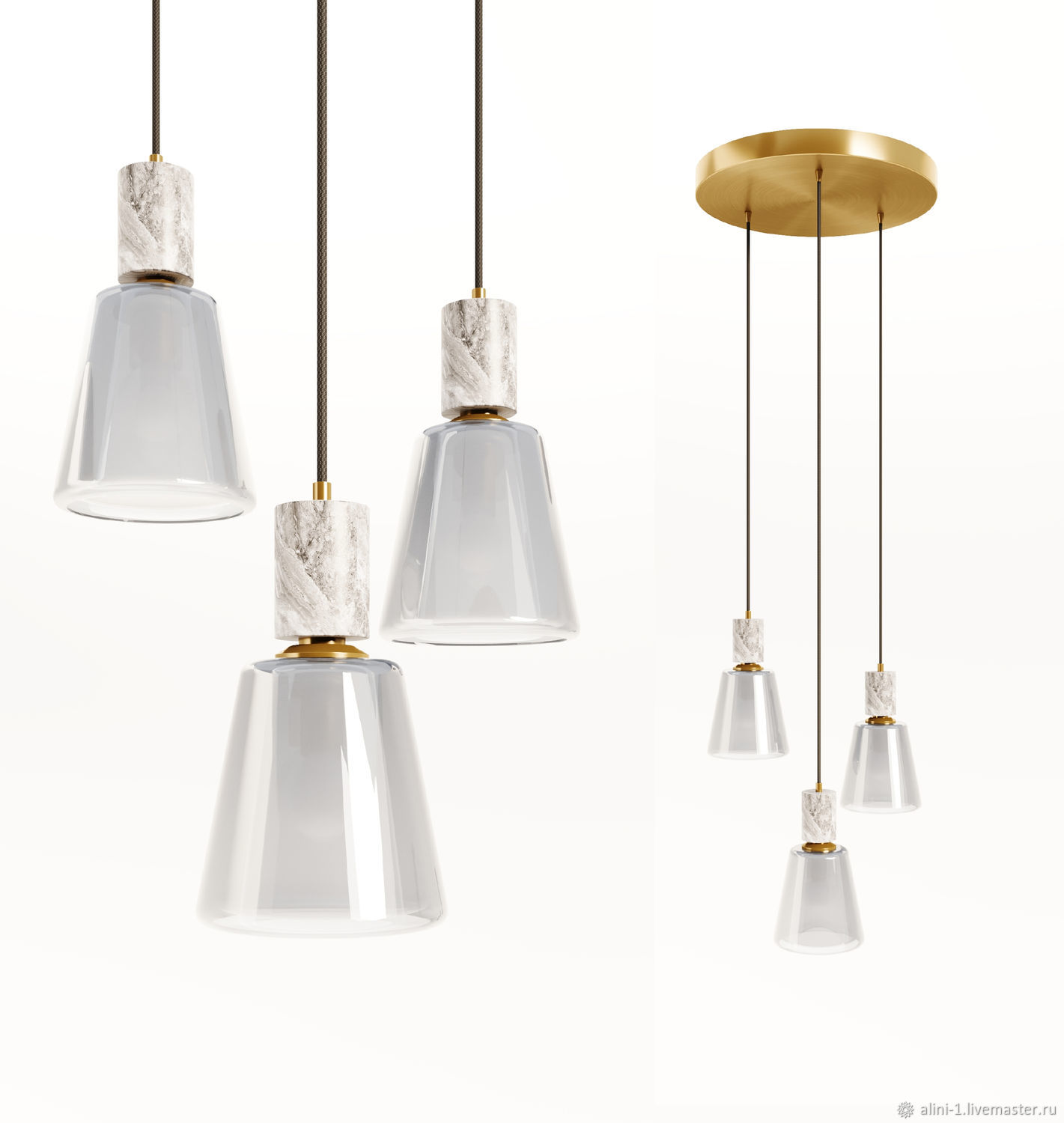 Подвесной светильник из латуни и мрамора "Свет Юпитера 3" в интернет ...