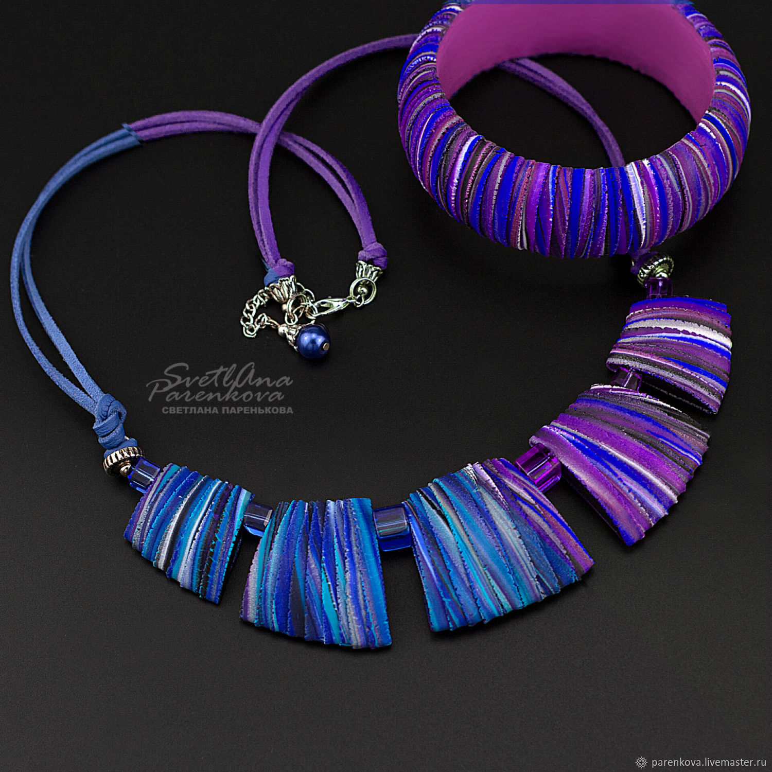 Комплект украшения деним омбре (739) дизайнерские украшения на заказ в ...