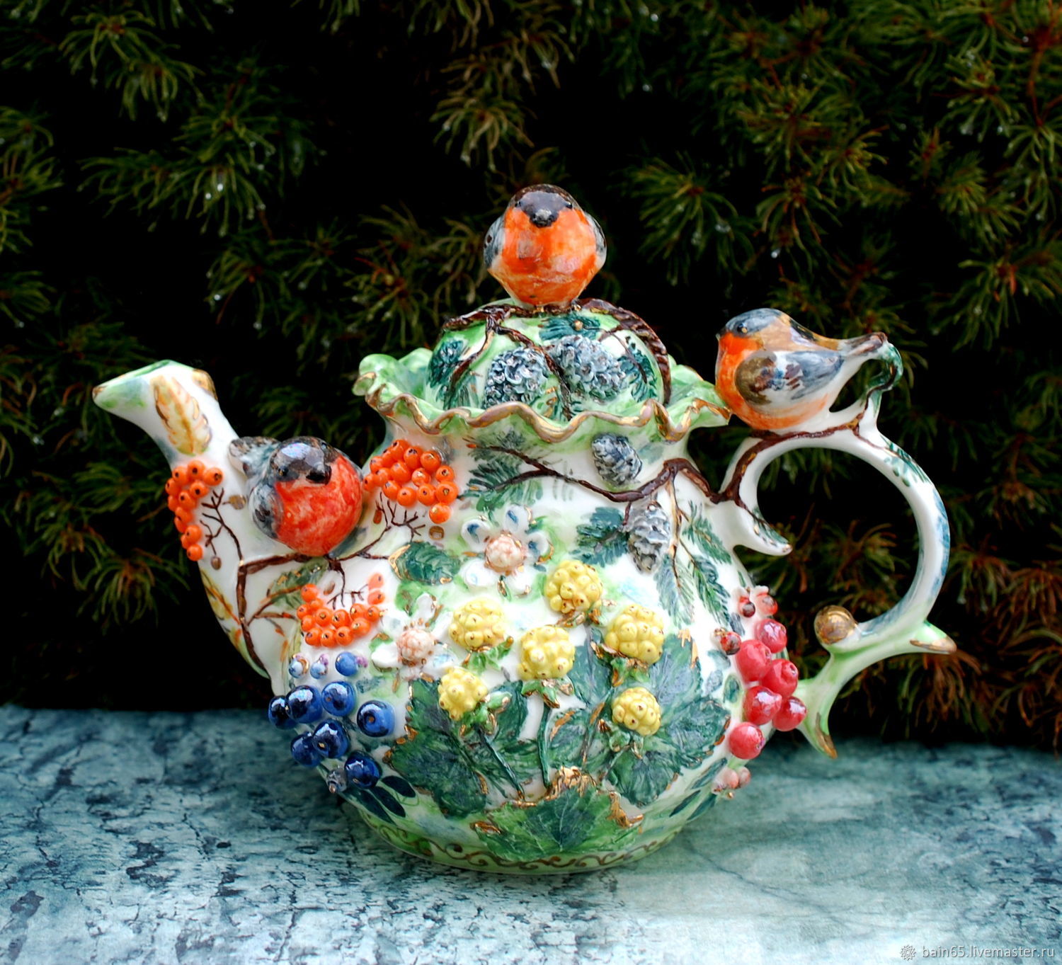 Teapot "Wild berries and birds" – купить на Ярмарке Мастеров – SUZM0COM ...