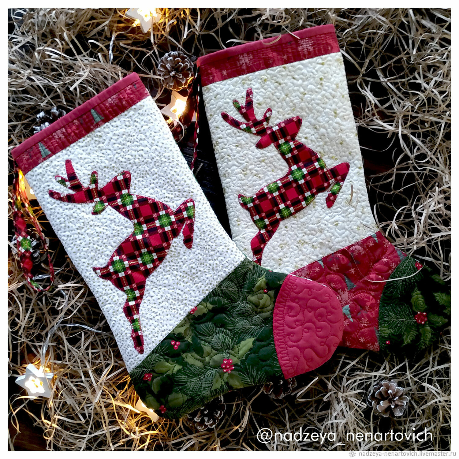 Новогодний носок: с аппликацией оленя и декоративной стежкой – заказать ...