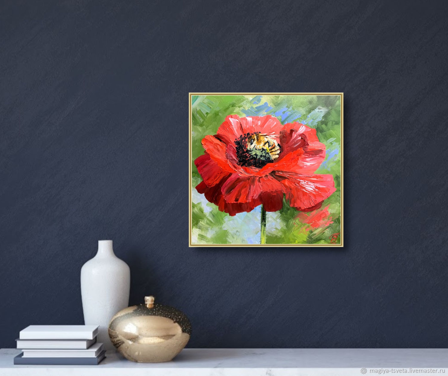 Картина пчела на маке "Маковый мед" пейзаж маслом в интернет-магазине ...