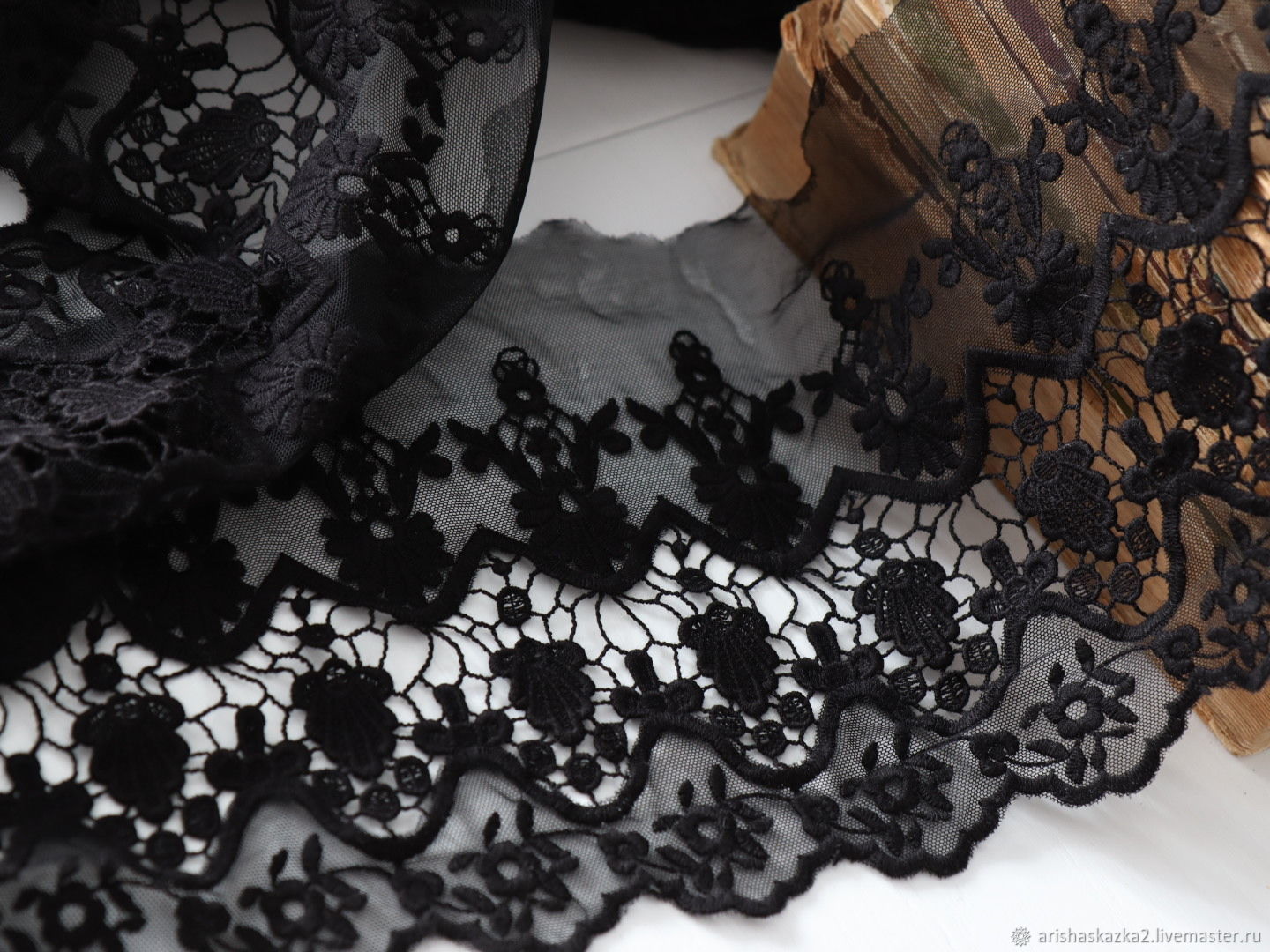 Кружево черное ажурное .Кружево на сетке. Цена за остаток купить в ...