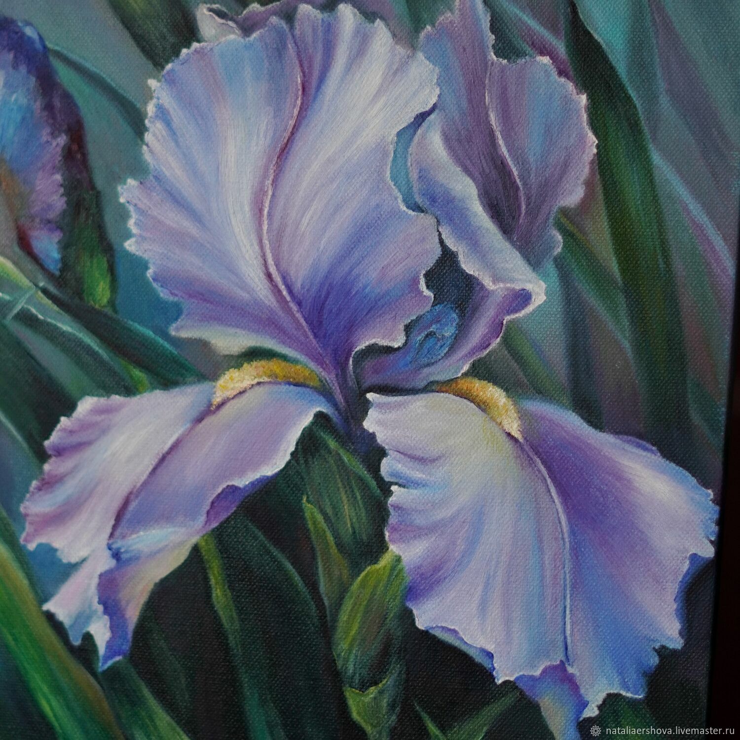 Картина маслом на холсте Между небом и землей, сиреневые ирисы маслом в ...