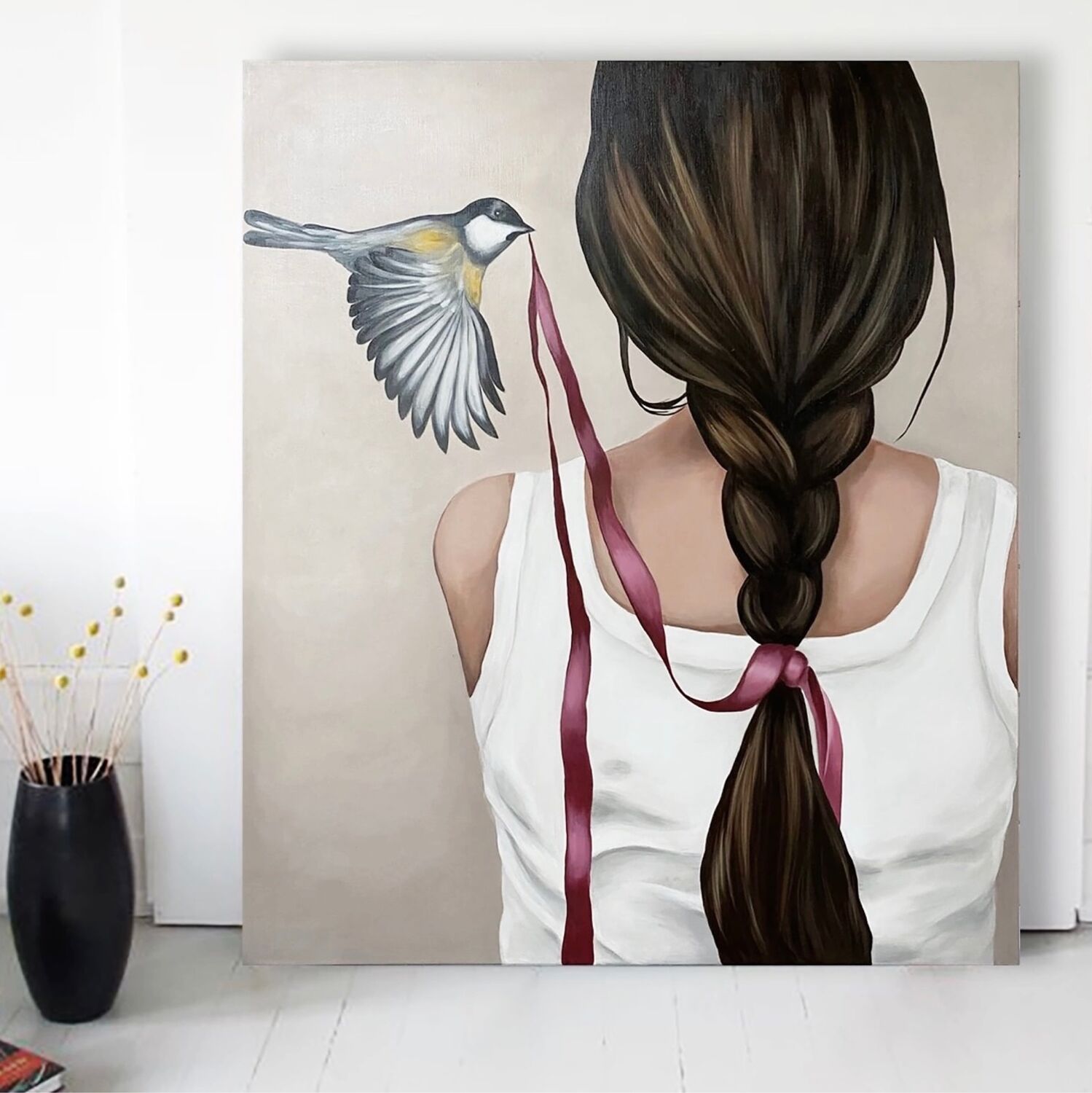 Картина «Девушка с синичкой» в интернет-магазине Ярмарка Мастеров по ...